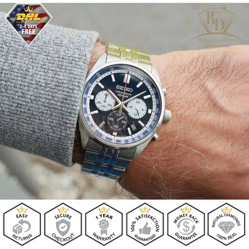 SEIKO Men's Watch Chronograph Blue Dial Quartz Stainless Steel Bracelet ...