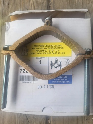 Arlington 722B-1 Solid Brass Bare Wire Bond Ground Clamp, Fits 2-1/2 ...