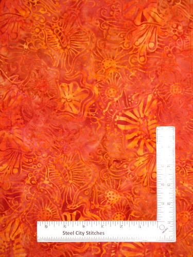 Flower Swirl Indonesian Batik Fabric BATIK Orange Yellow Cotton Riley ...