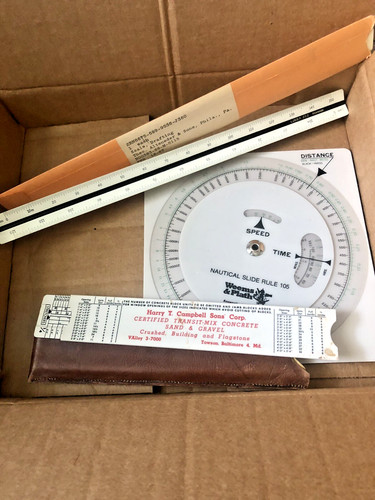 Nautical Slide Rule and two Drafting Scales plus Concrete Quantity ...