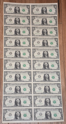 $1 UNCUT SHEET ONE DOLLAR BILLS $1x20 2017 UNITED STATES CURRENCY MONEY ...