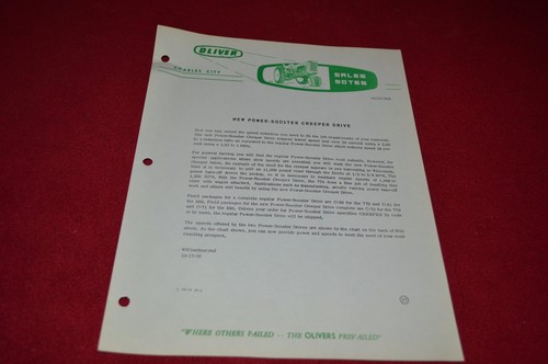 Oliver Tractor Power Booster Creeper Drive Sales Notes Brochure PBPA | eBay