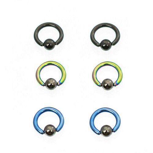 Mini Captive Ring Pack of 6 Colorful Anodized Titanium with Hematite ...