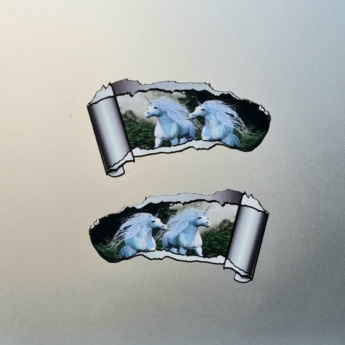 2x Unicorns Mythical Ripped Metal Slash Vinyl Sticker Decal For Car ...
