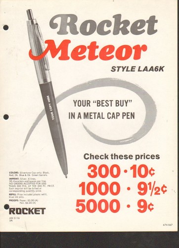 VINTAGE AD SHEET #1770 - ROCKET INK PEN - METEOR STYLE LAA6K | eBay