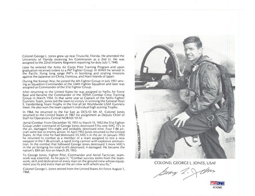 GEORGE JONES SIGNED 8X10 (D) PSA DNA AC42985 KOREAN WAR ACE 6.5V | eBay