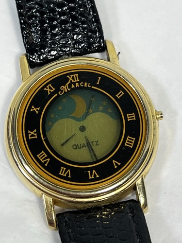 Marcel Digital Moonphase Watch 995 Gold Tone w/Leather Strap - New ...