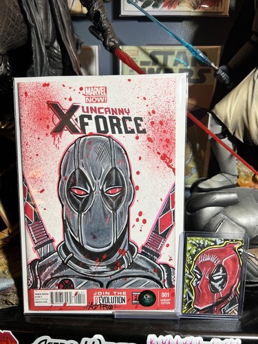 Deadpool Sketch Cover On Uncanny X-Force #1 + Deadpool Sketch Card W ...