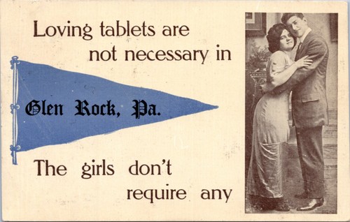 Postcard PA Pennant - Loving tablets are not necessary in Glen Rock, PA ...
