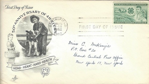 STAMP US SCOTT 1005 "Farm, 4-H Emblem & Members" 3 CENT 1952 FDC - A | eBay