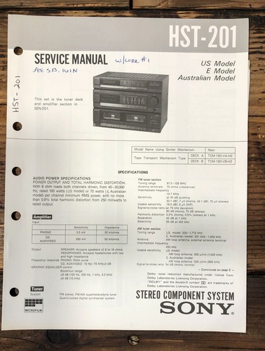 Sony HST-201 Stereo Service Manual *Original* | eBay