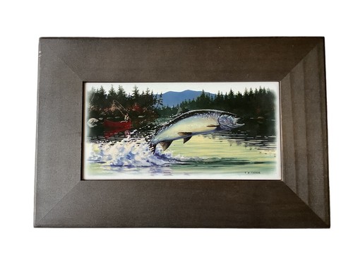 F.W. Thomas artist, ceramic tile & wood fishing themed,trinket box, 11 ...