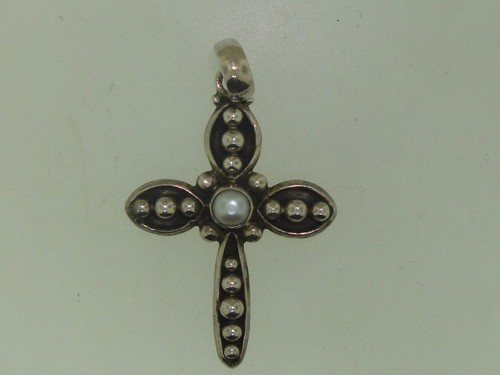 BEAUTIFUL SIGNED STERLING SILVER MABE PEARL CROSS PENDANT! | eBay