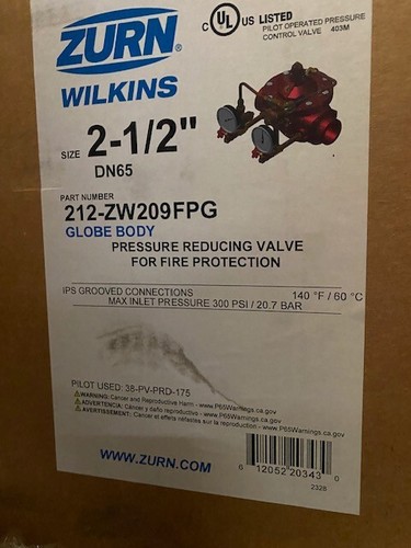 ZURN 212-ZW209FPG 2-1/2"" Pressure Reducing Valve For Fire Protection ...