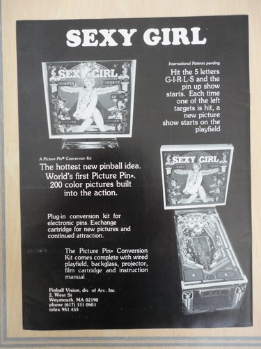 Sexy Girl Pinball Machine Flyer Original Magazine Pull Out ...