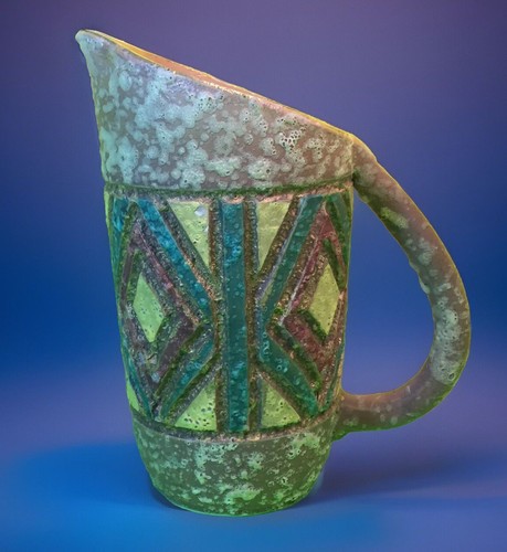 Pottery Pitcher Flower Handmade Vase Diamond Design Vintage Collectible ...