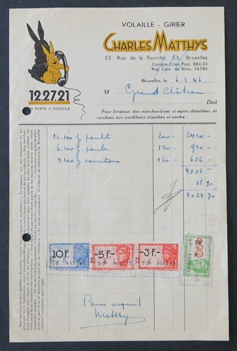 Charles MATTHYS BRUSSELS 1946 GAME POULTRY Invoice Illustrated 70 | eBay