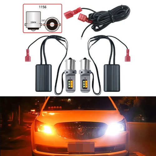 White Amber 1156 LED DRL Switchback Turn Signal Parking Light Bulbs ...