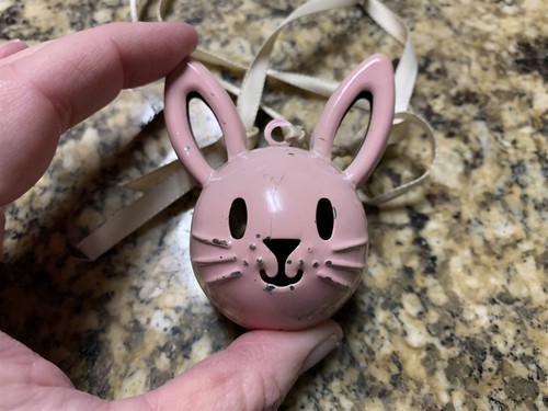 Antique Baby Rattle Bunny Rabbit Painted Metal Unique | eBay