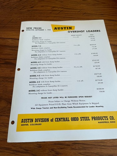 Austin Overshot Loader Prices For 1954 Brochure AMIL22 | eBay