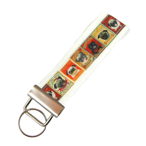 Pug Key Chain, Dog Key Fob, Pug Lover Fabric Keychain on White ...