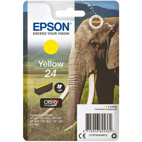 Original Epson 24, Elephant Yellow Ink Cartridge, XP-55, XP-750, XP-850 ...