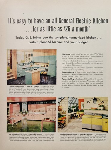 1956 General Electric Kitchen Print Ad Ephemera Art Decor Carefree ...