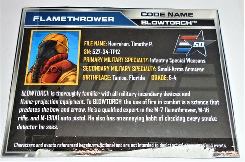 G I JOE File Card I.D. Filecard 2014 Blowtorch V4 50th Anniversary | eBay