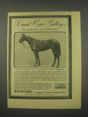 1949 David Cope Ltd. Ad - Gallery of Famous Racehorses Pretty Polly ...