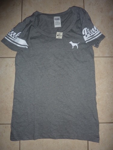 VICTORIAS SECRET PINK APPLIQUE CURSIVE "PINK" DOG SCOOPNECK NWT | eBay