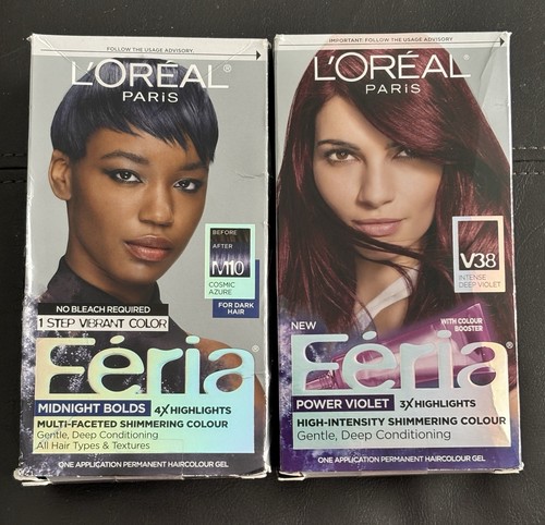 Lot of 2 L'Oreal Feria Permanent Hair Color M10 Cosmic Azure V38 Deep ...