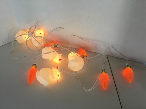 Vtg Easter String Lights Bunny Rabbits & Carrots Set of 10 Indoor ...