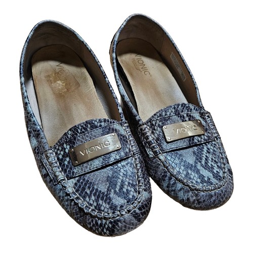 Vionic Sydney Leather Loafers Orthaheel Technology Snake Skin 9.5 Flat ...
