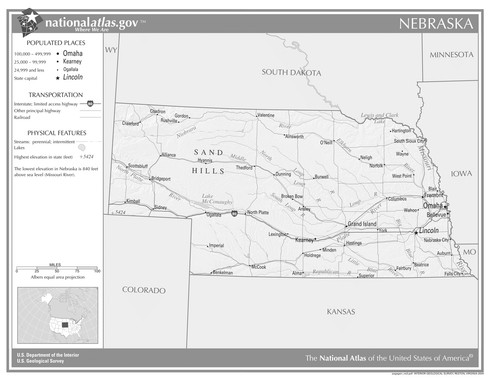 Nebraska State Reference (Black&White) Laminated Wall Map | eBay