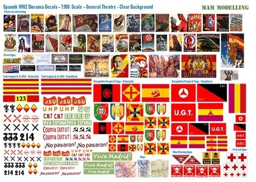 1:100 Scale Spanish Civil War Diorama Decals (Posters, Tank Slogans etc ...
