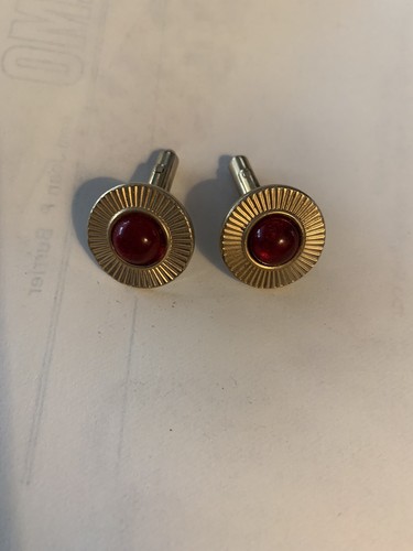 Vintage Swank Gold Tone Rudy Red Stone Circle Round Cuff Link | eBay