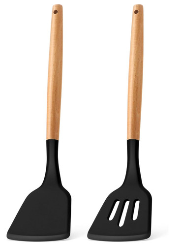 2 Heat Resistant Black Spatulas Suitable For Cooking In Non-Stick ...