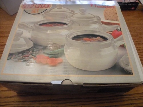 NIB Set of 4 Vintage Welco Soup Crocks With Lids Stoneware | eBay
