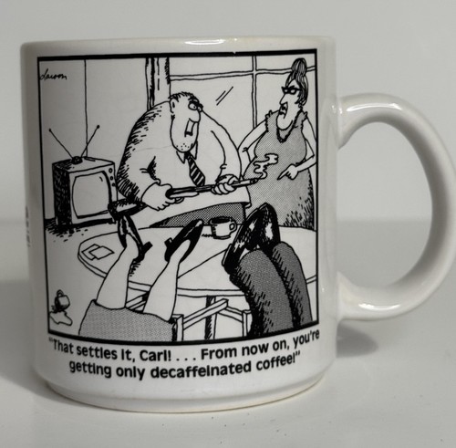 Far Side Coffee Mug Cup 1980 "Decaffeinated" Cartoon Gary Larson Banned ...