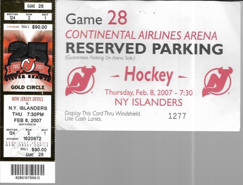 VINTAGE FEBRUARY 8, 2007 NJ DEVILS VS NY ISLANDERS TICKET STUB +PARKING ...
