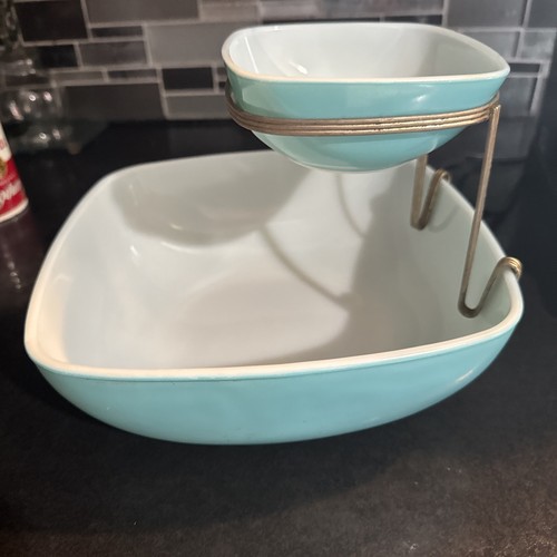 Vintage Pyrex Turquoise Blue Square Chip and Dip Set Bowl MCM Pyrex 025 ...