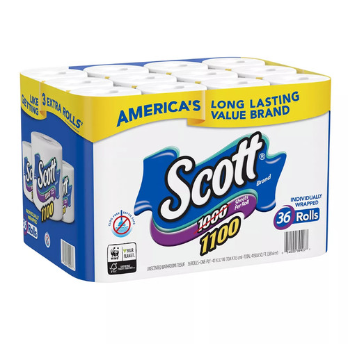Scott Bathroom Tissue, 1-Ply, 1100 Sheets, 36 Rolls Toiler Paper FAST ...