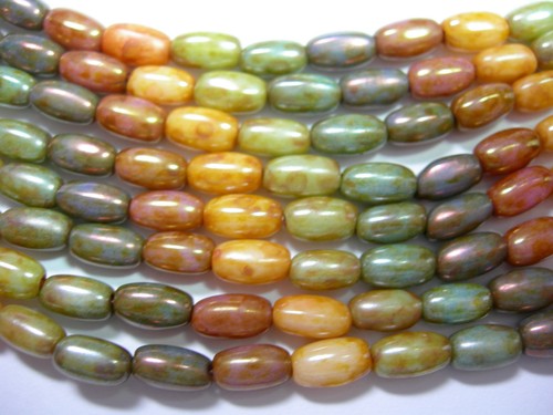 25 7x4mm Multicolor Picasso Luster Rice Oval Czech Glass Beads | eBay