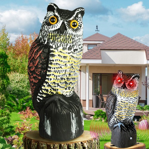 Solar Owl Decoy with Flashing Eye Hoot Sound Infrared Sensor Scare Bird ...