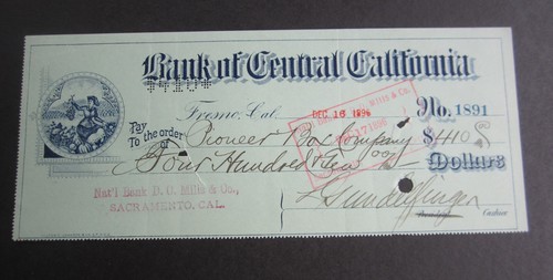 Old 1896 - Bank of Central California - Bank Check - FRESNO CA. | eBay