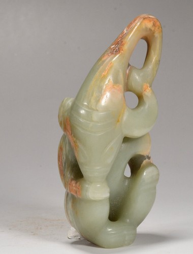 3.9" Old Hongshan Culture Natural Hetian Jade Sun God Bull Beast Animal ...