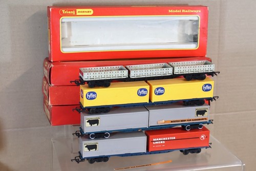 TRIANG HORNBY R632 R634 R677 RAKE of 4 BR FREIGHTLINER CONTAINER WAGON ...
