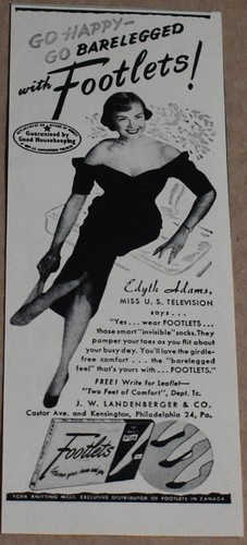 1951 Print Ad Footlets Barelegged Edyth Adams invisible socks hosiery ...