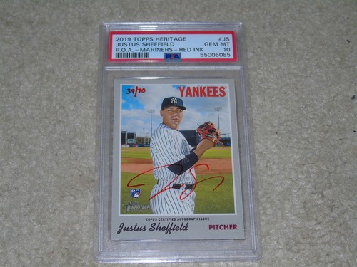 2019 Topps Heritage Justus Sheffield Real One Red Ink Rookie Auto 39/70 ...