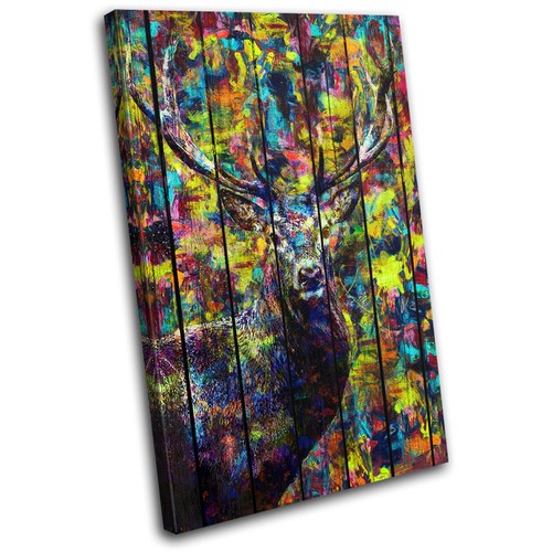 Colourful Stag Deer Wood Animals SINGLE CANVAS WALL ART Picture Print ...